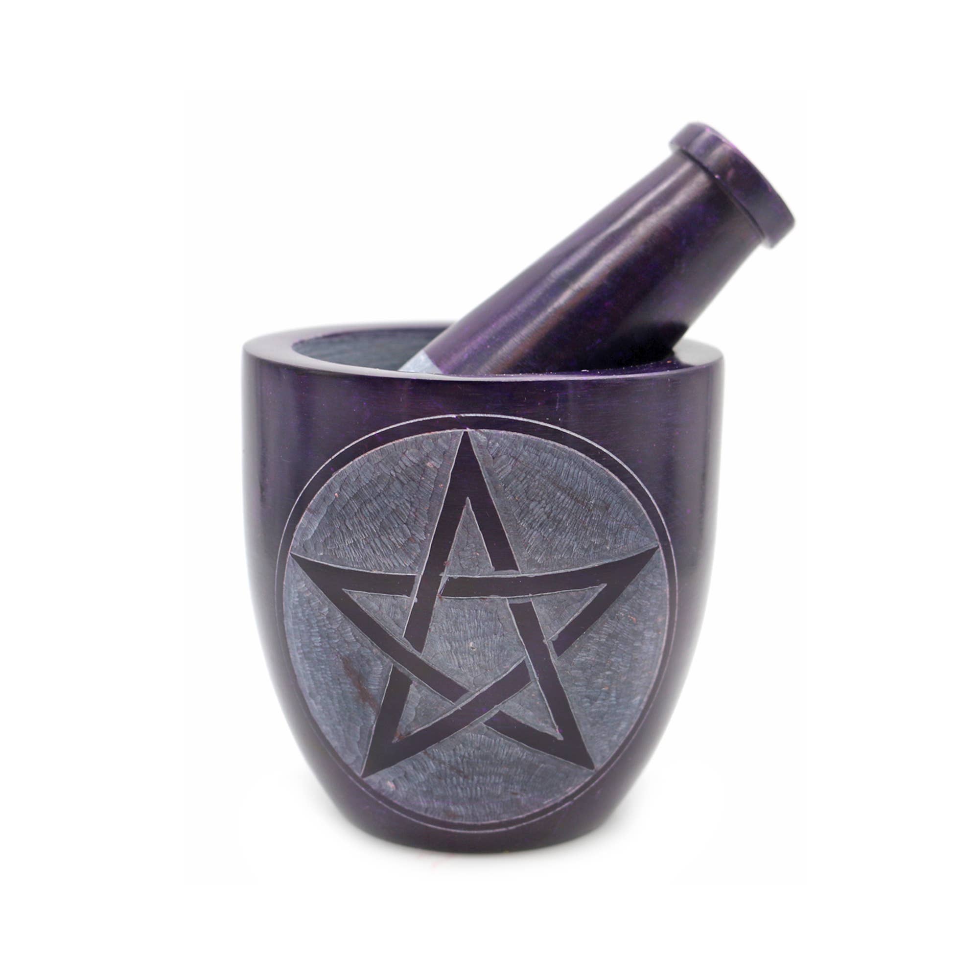 Soapstone Mortar & Pestle - Purple Pentacle 4"x3.5" – Earth Fairy Holistics